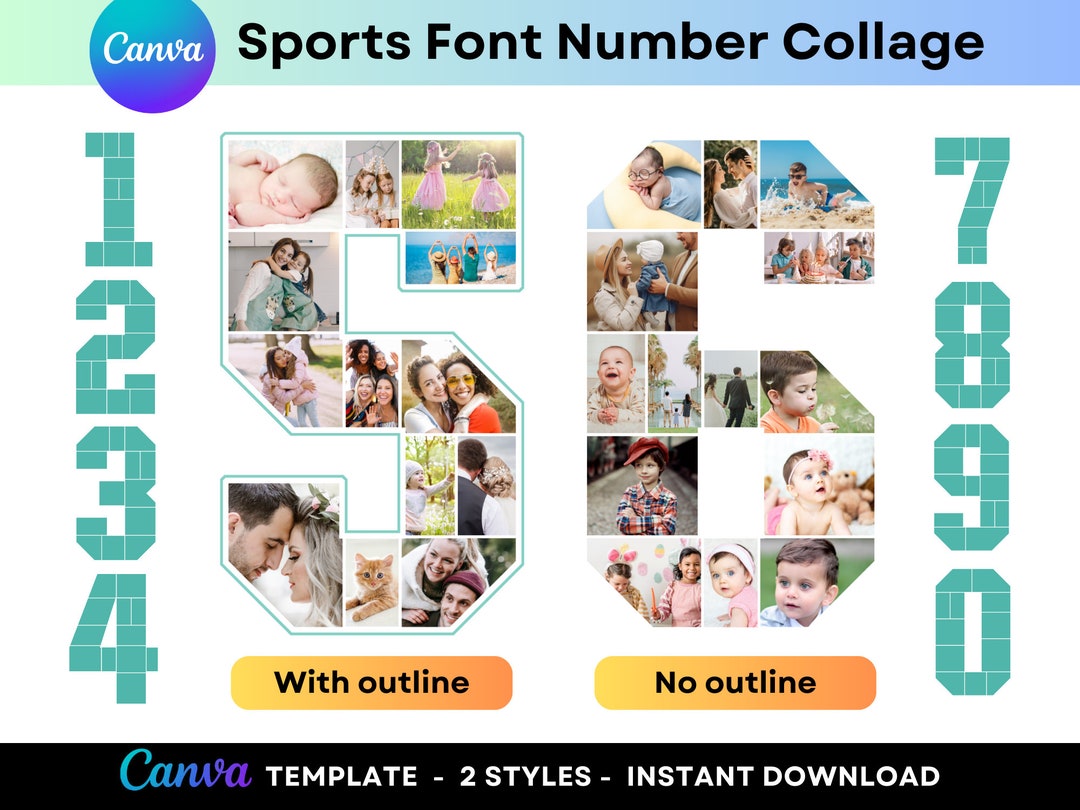 All Number Photo Collage Canva Template Set Any Digit for Custom ...