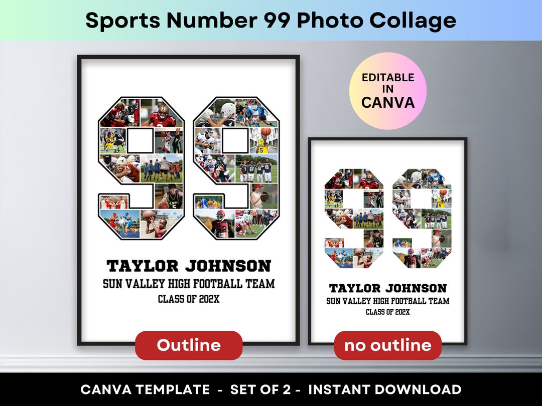 Sports Photo Collage Player Number 99 Graduation Gift Senior Night Grad ...