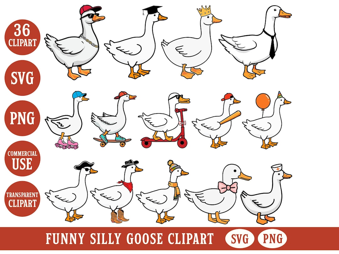 Goose PNG Funny Goose Clipart Bundle Cute Swan Cartoon Doodle ...
