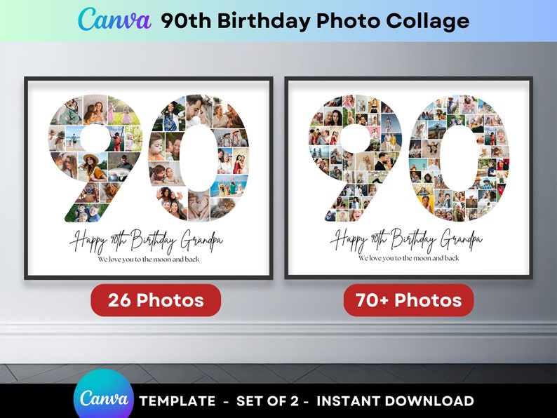 Number 90 Collage 90th Birthday Number Photo Collage Printable - Etsy