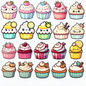 Cute Cupcakes Clipart Transparent PNG Bundle Set Kawaii Cupcake Flavor ...