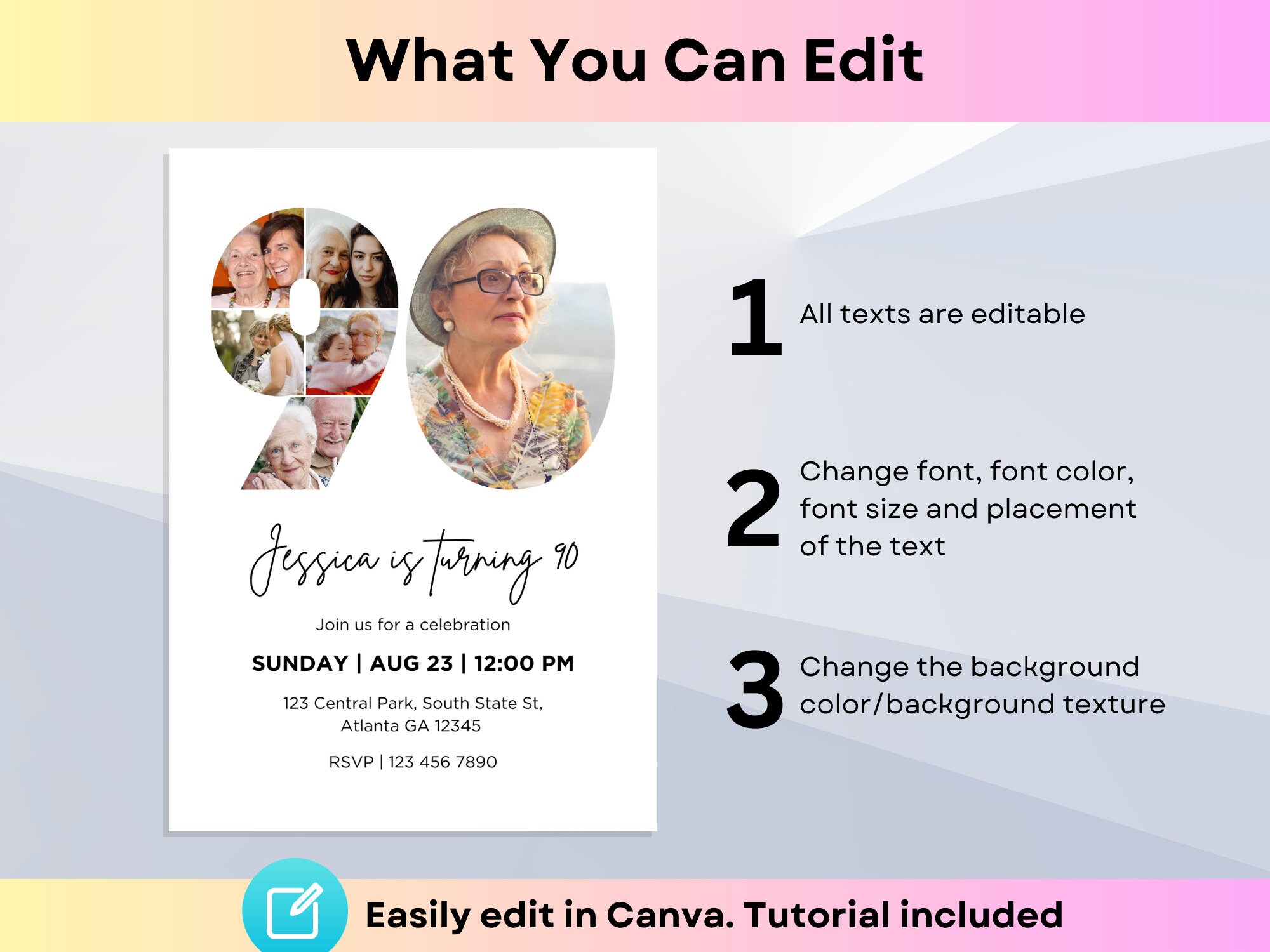 90th Birthday Invitation Printable Number 90 Photo Collage - Etsy