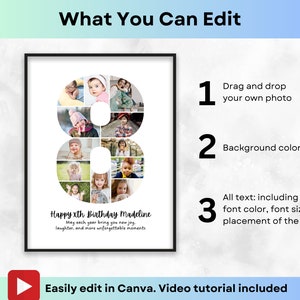 8th Anniversary Number 8 Photo Collage 8th Birthday Gift Personalized ...