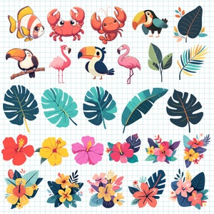 Cool Summer Clipart Tropical Island Holiday PNG Bundle Set Kawaii Fruit ...