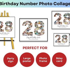 28th Birthday Number 28 Photo Collage Printable Canva Frame Template ...