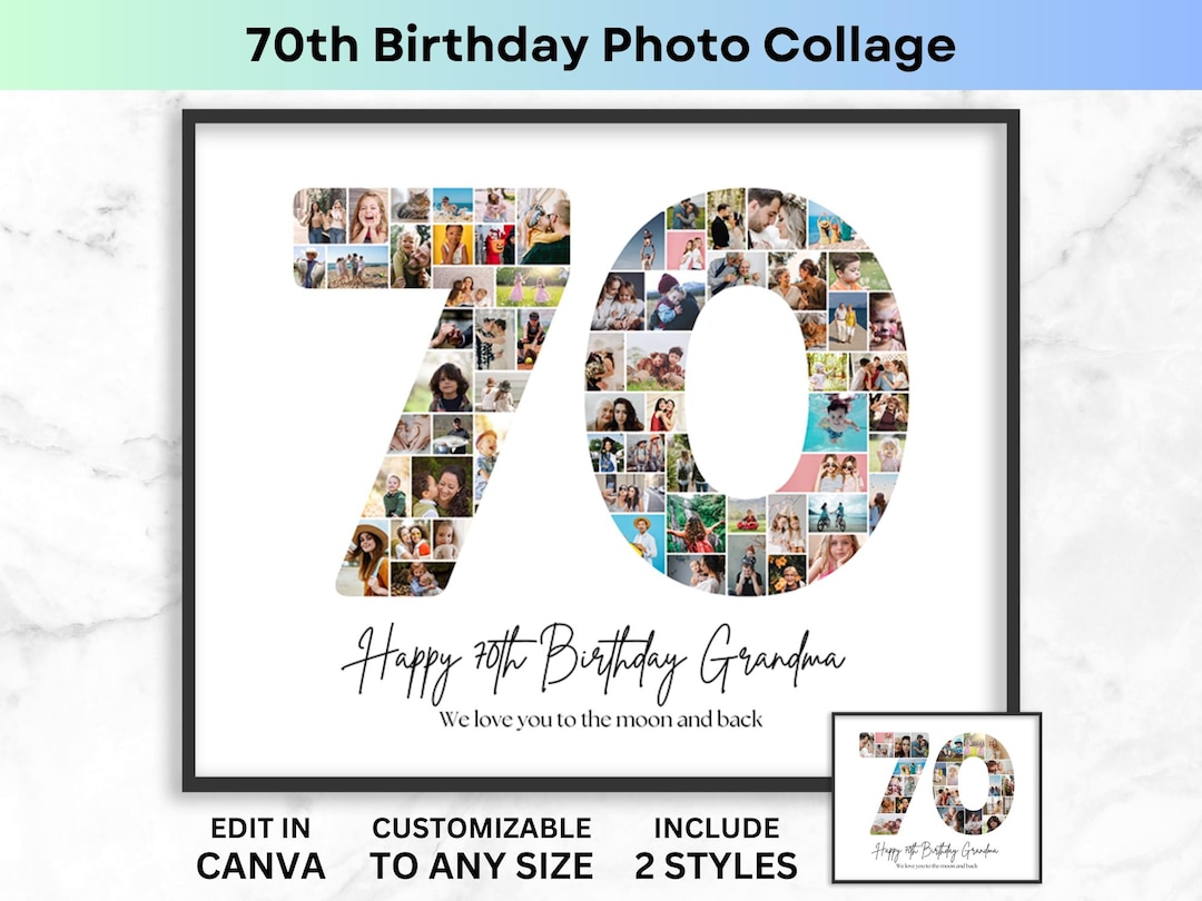 Number 70 Photo Collage 70th Birthday Number Collage Printable Canva ...