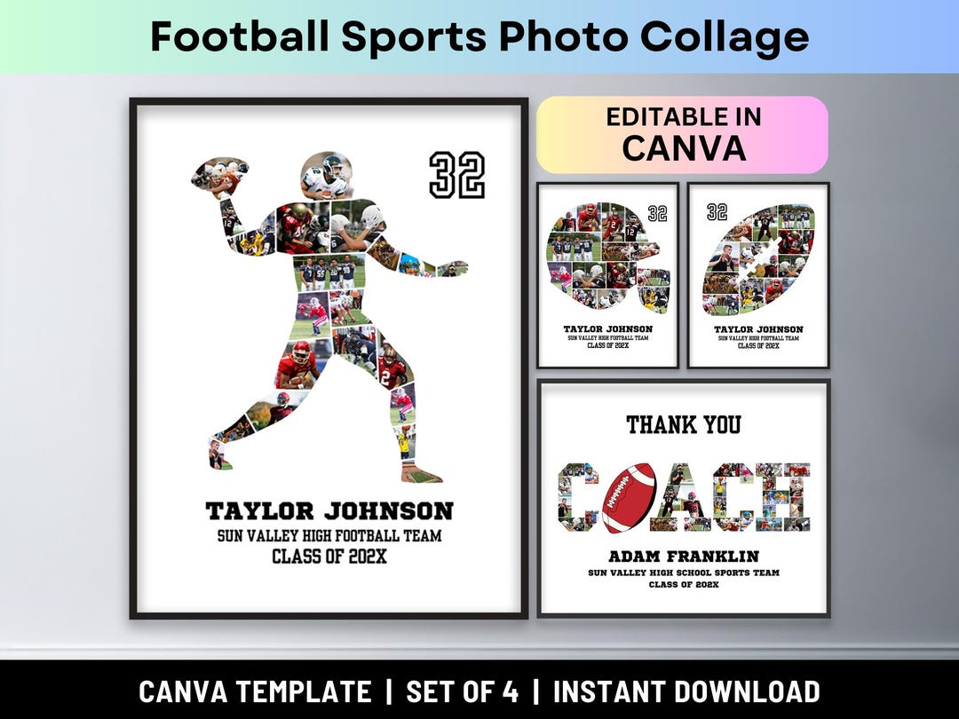 Photo Collage Football Sports Canva Template Football Player Birthday ...
