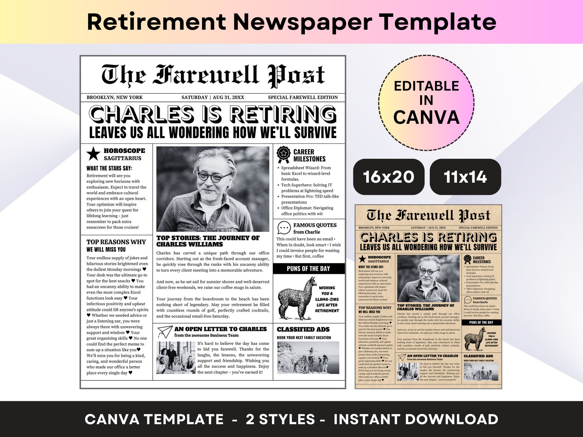 Retirement Newspaper Personalized Farewell Gift Goodbye Party ...
