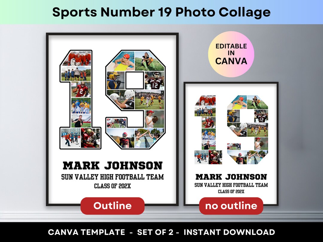 Sports Photo Collage Player Number 19 Graduation Gift Senior Night ...