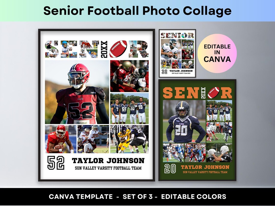 Senior Football Poster Custom Sports Player Photo Collage High School ...