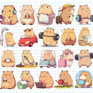 Cute Capybara Clipart Kawaii Capybara PNG Bundle Set Daily Life ...