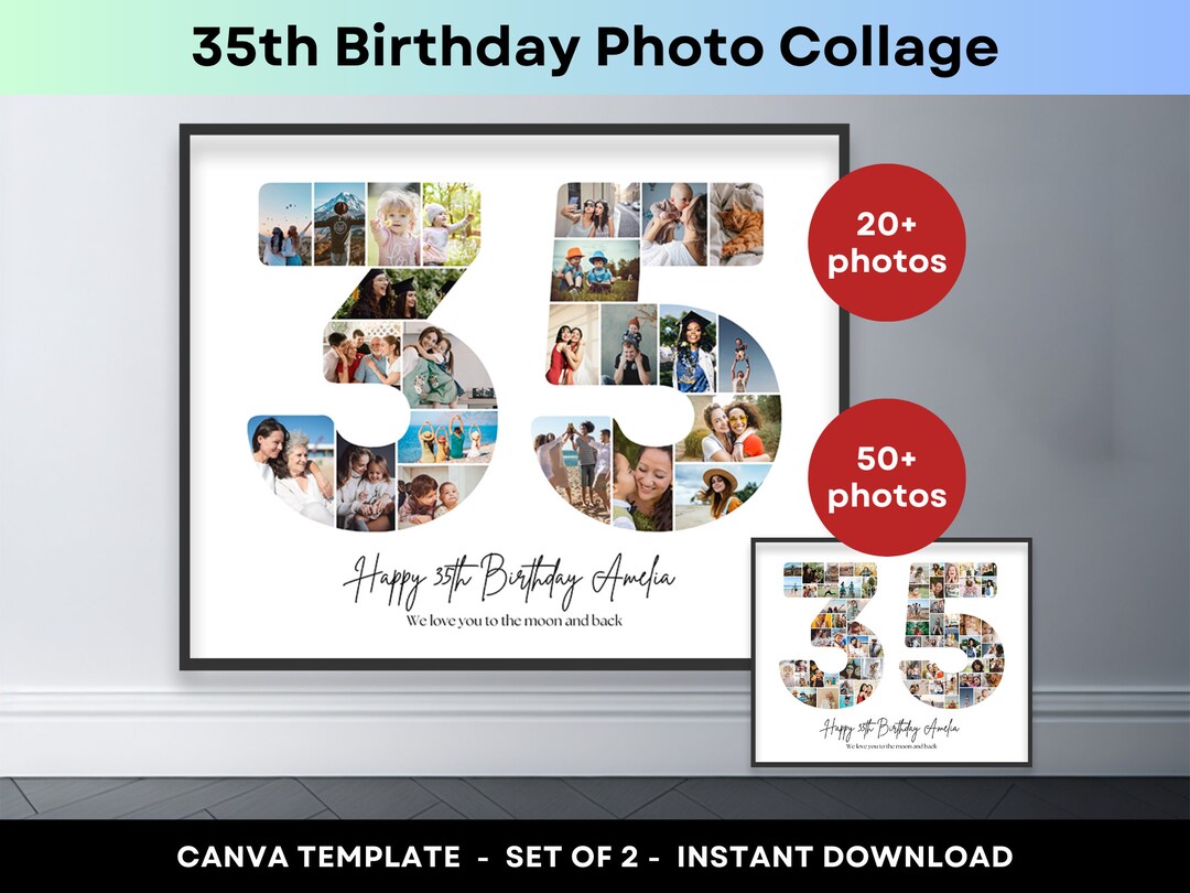 35th Birthday Gift Number 35 Photo Collage Printable Canva Frame ...