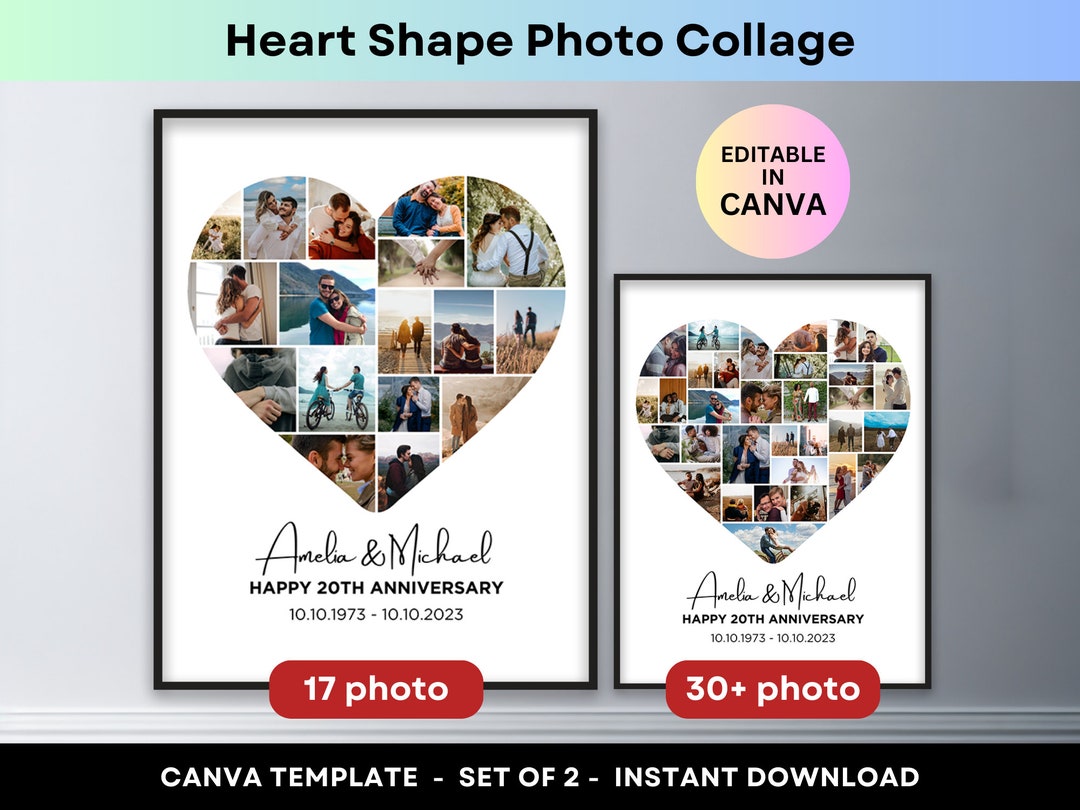 Heart Shape Photo Collage Wedding Anniversary Gift Engagement Present ...