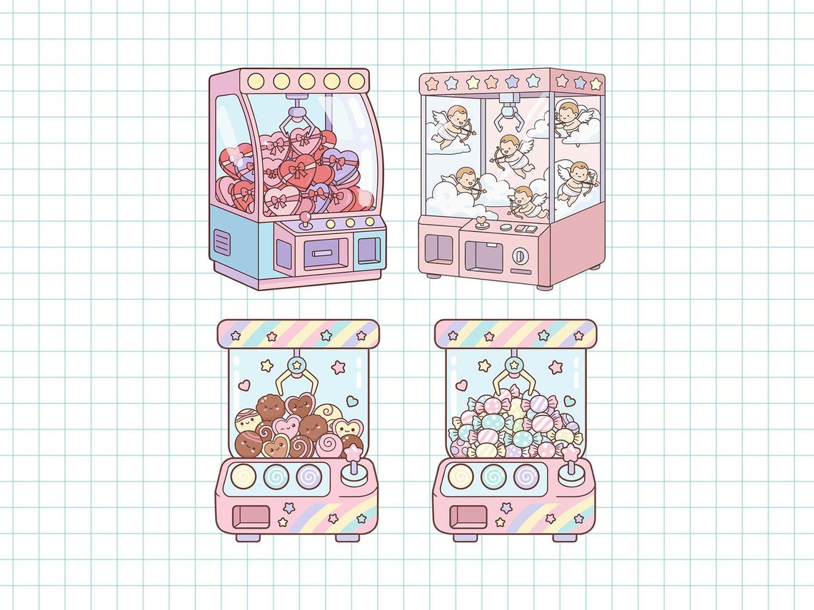 Valentine's Day Claw Machines Clipart Kawaii Sweet Love Illustration ...