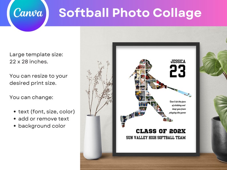Photo Collage Softball Canva Template Personalized Coach Softball ...