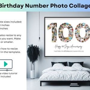 100th Birthday Number 100 Photo Collage Printable Canva Frame Template ...