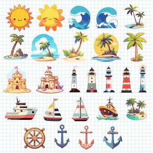 Cool Summer Clipart Tropical Island Holiday PNG Bundle Set Kawaii Fruit ...