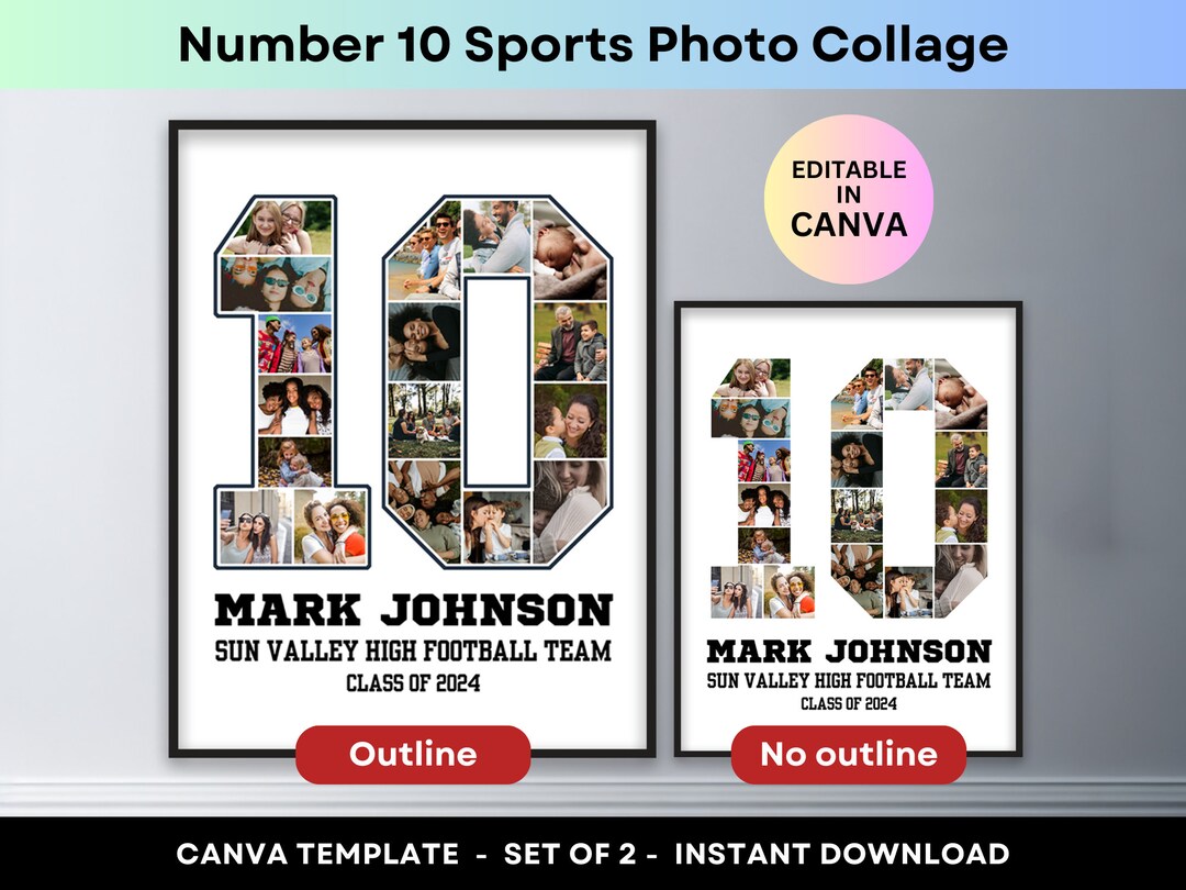 Sports Photo Collage Player Number 10 Graduation Gift Senior Night ...