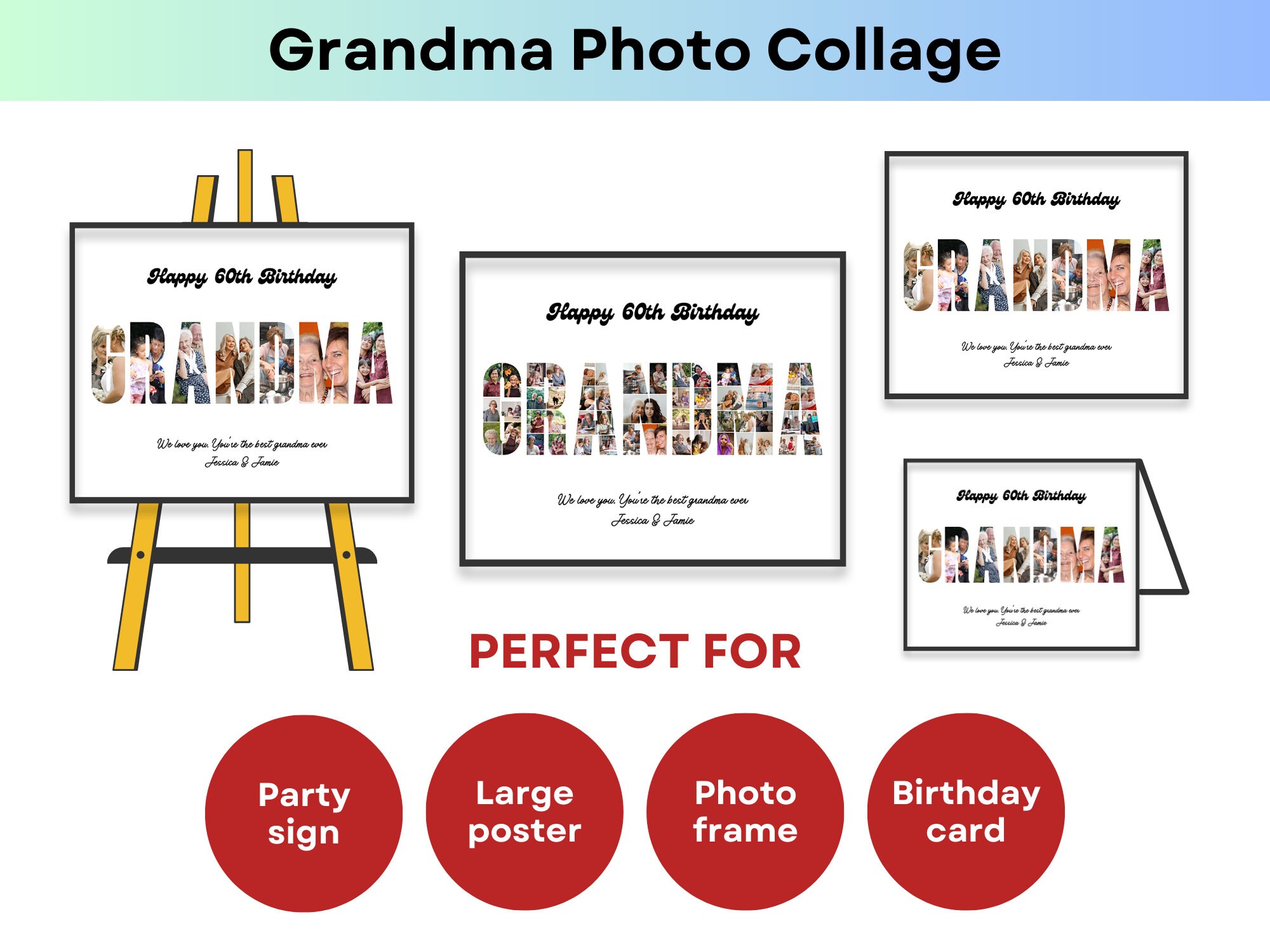 Grandma Photo Collage Personalized Grandmother Gift Grammy Birthday ...
