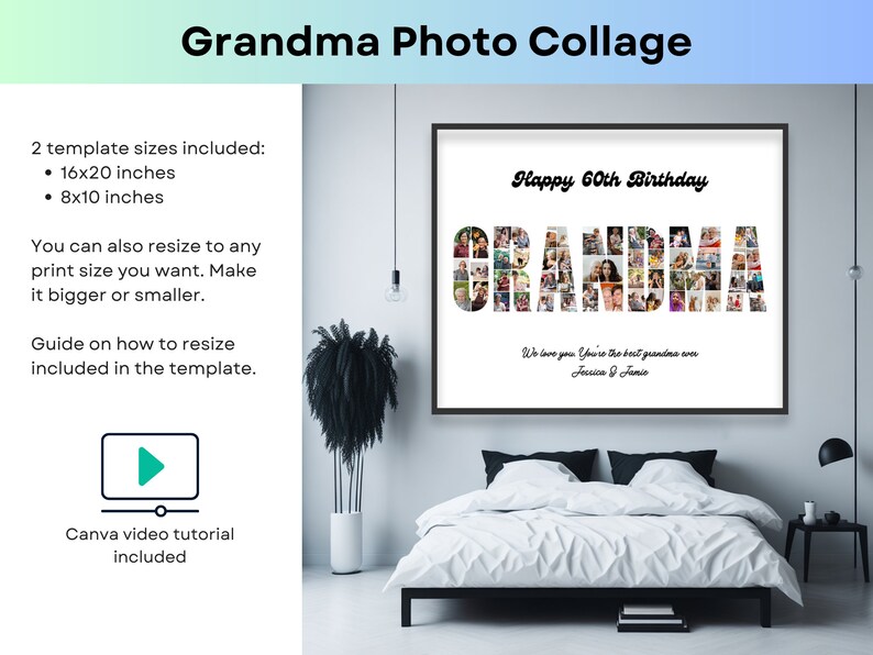 Grandma Photo Collage Personalized Grandmother Gift Grammy Birthday ...
