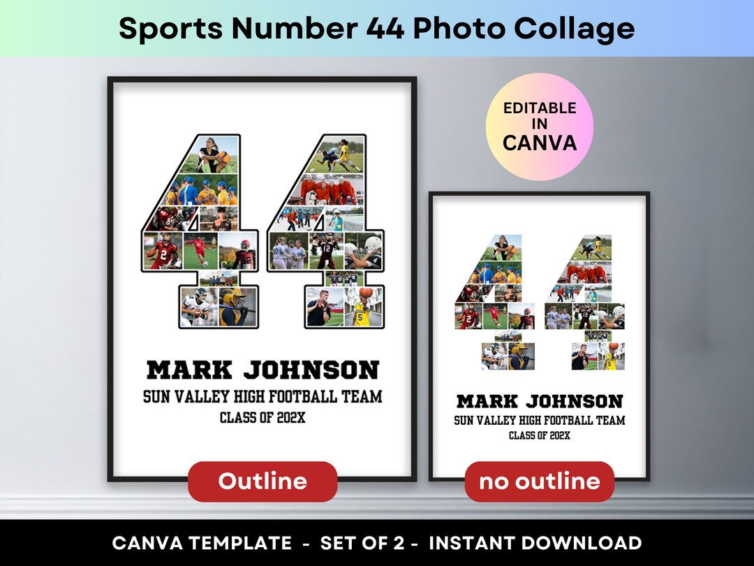 Sports Photo Collage Player Number 44 Graduation Gift Senior Night ...