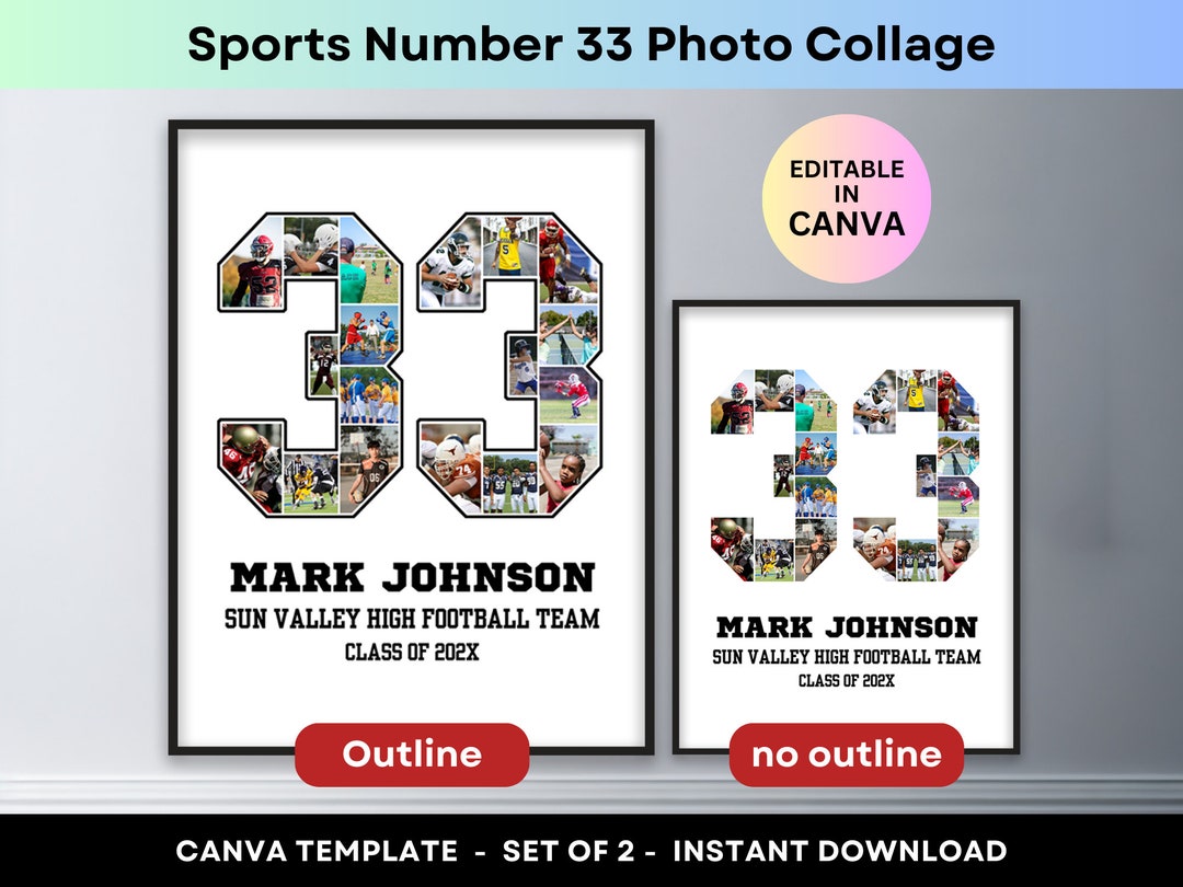 Sports Photo Collage Player Number 33 Graduation Gift Senior Night ...