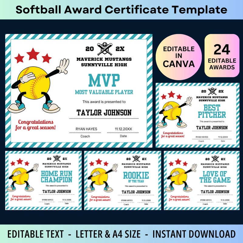 Softball Award Template - Etsy
