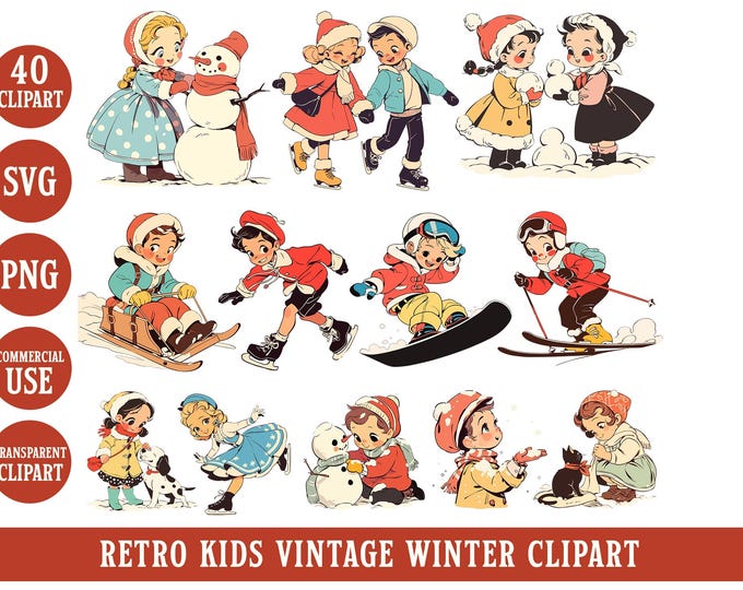 Cartoon PNG Clipart Set Happy Kids Winter Outdoor Activities Watercolor ...