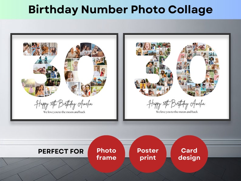 30th Birthday Number 30 Photo Collage Printable Canva Frame - Etsy