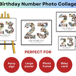 23rd Birthday Number 23 Photo Collage Printable Canva Frame Template ...