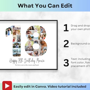 18th Birthday Number 18 Photo Collage Printable Canva Frame Template ...
