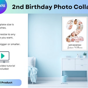 Cute 2nd Birthday Number 2 Photo Collage Canva Template Printable ...