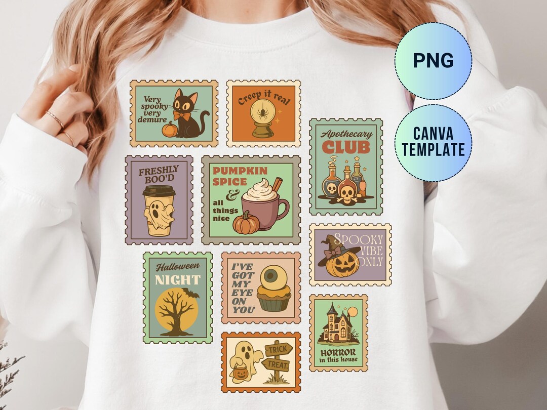Halloween Vintage Postage Stamp PNG Funny Retro Halloween Clipart ...