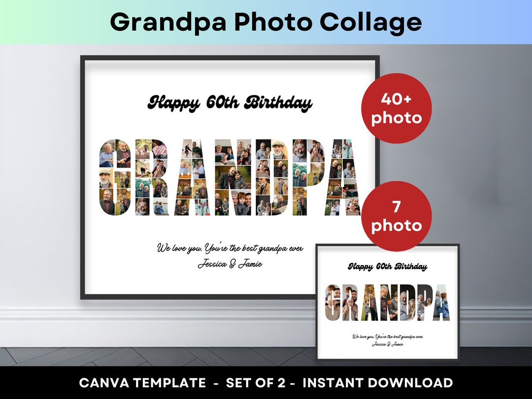 Grandpa Photo Collage Personalized Grandfather Gift Grandpa Birthday ...