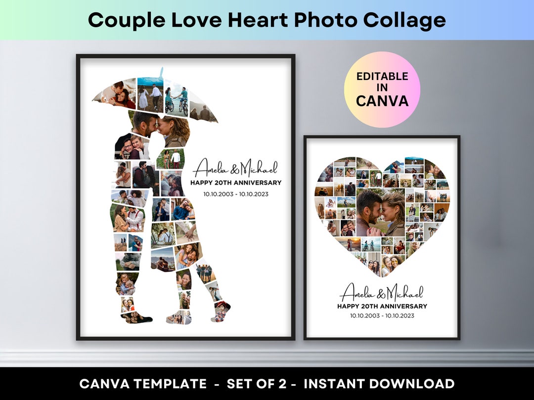 Couple in Love Heart Photo Collage Wedding Anniversary Gift Engagement ...