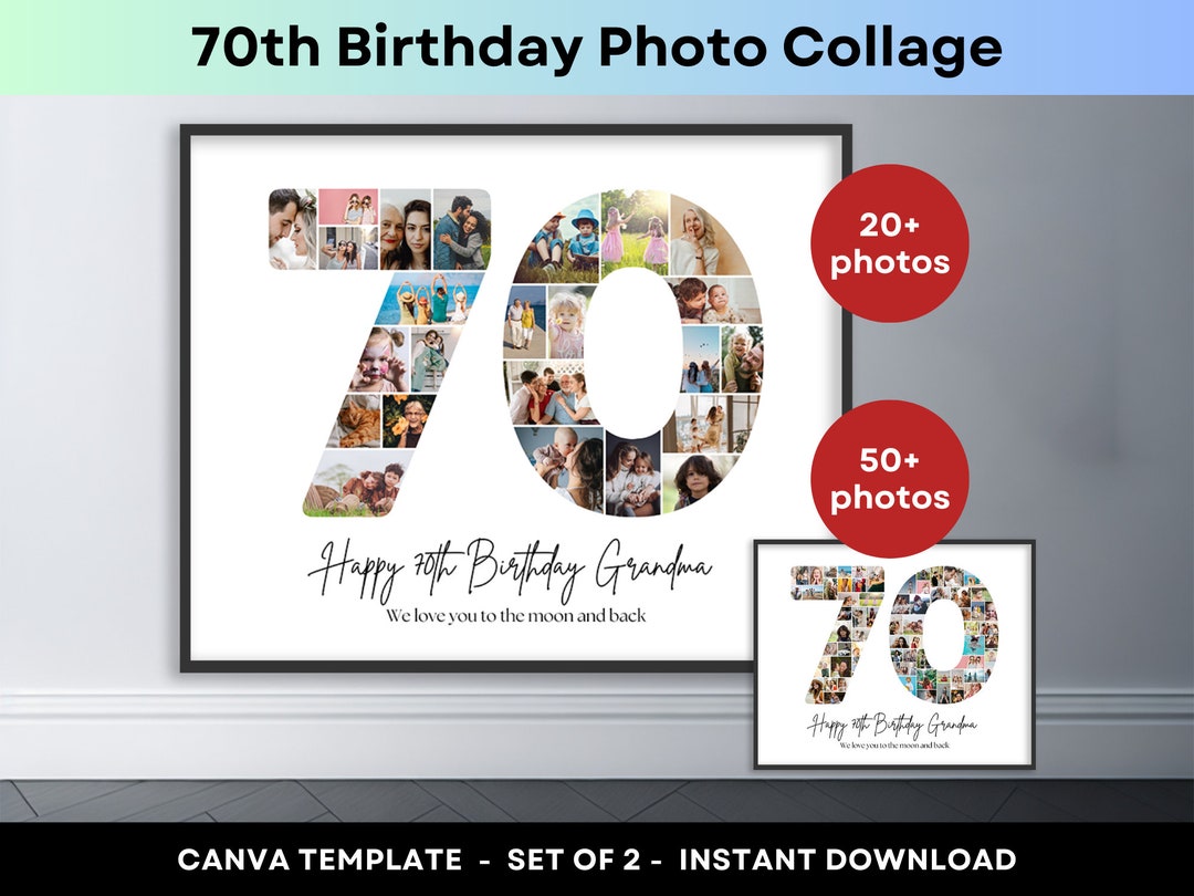 Number 70 Photo Collage 70th Birthday Number Collage Printable Canva ...