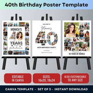 40th Birthday Photo Collage Number 40 Printable Party Sign Welcome ...