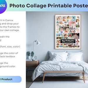 Printable Collage Poster Canva Template Custom Birthday Photo Collage ...