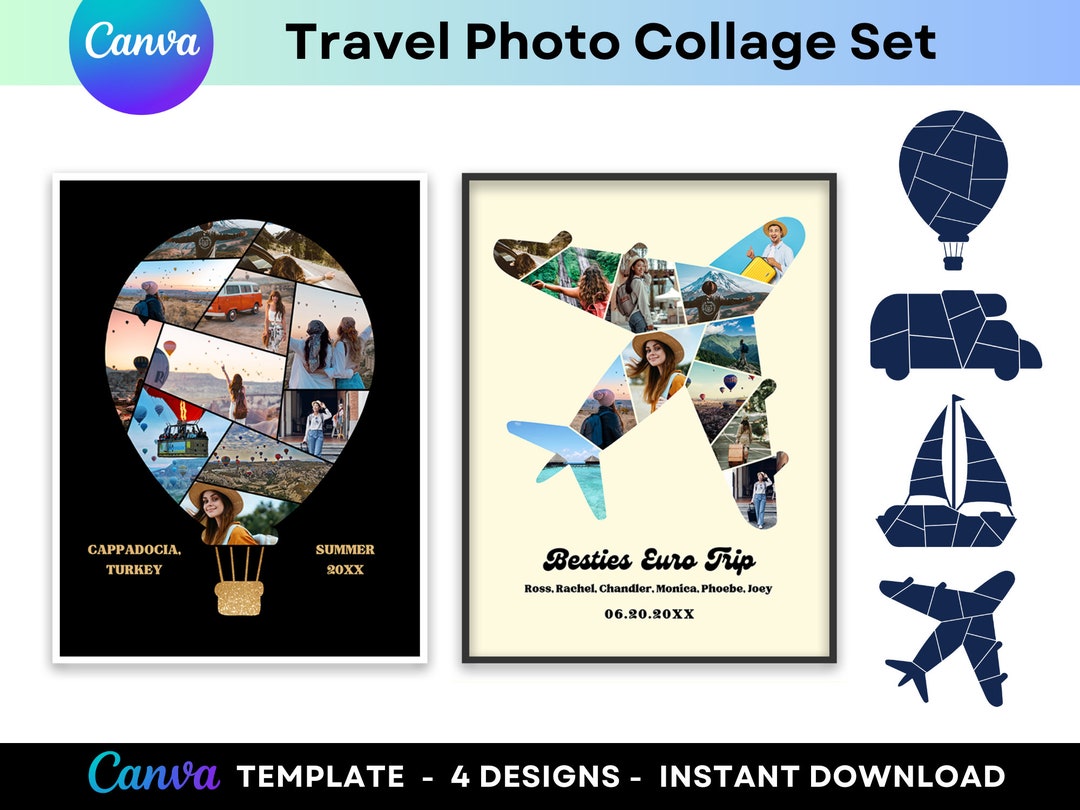 Travel Photo Collage Editable Canva Template Family Trip Personalized ...