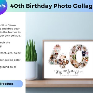 40th Birthday Number 40 Photo Collage Canva Template Personalized ...