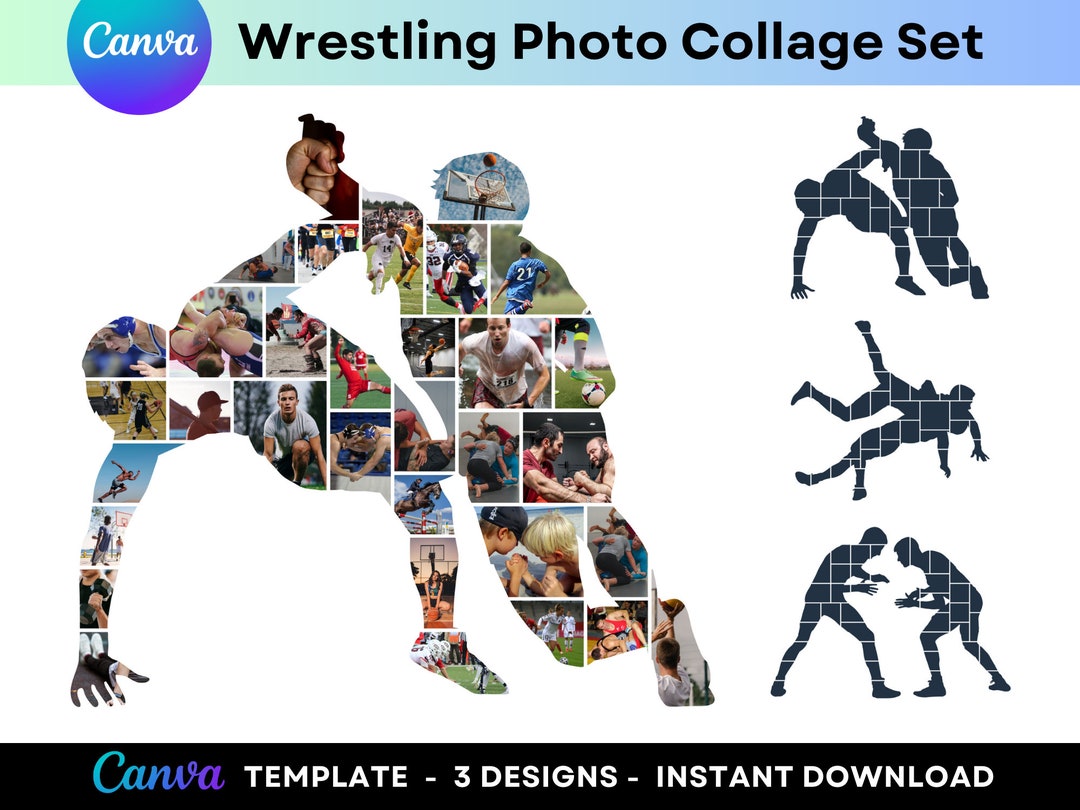Wrestling Photo Collage Canva Template Wrestler Personalized Graduation ...