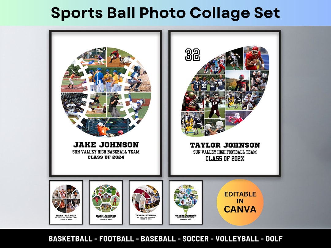 Sports Ball Photo Collage Set Football Soccer Basketball Volleyball ...