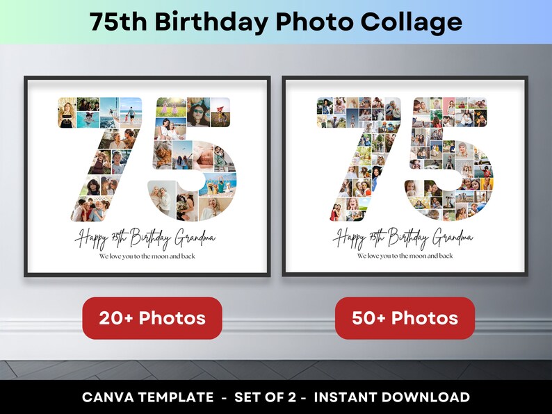 75th Birthday Number 75 Photo Collage Printable Canva Frame - Etsy