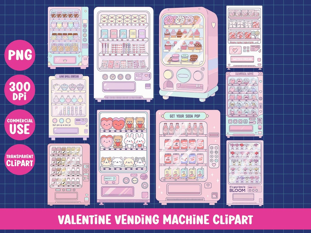 Valentine's Day Vending Machines Clipart Kawaii Romantic Love Illustration Sweet Hearts Png ...