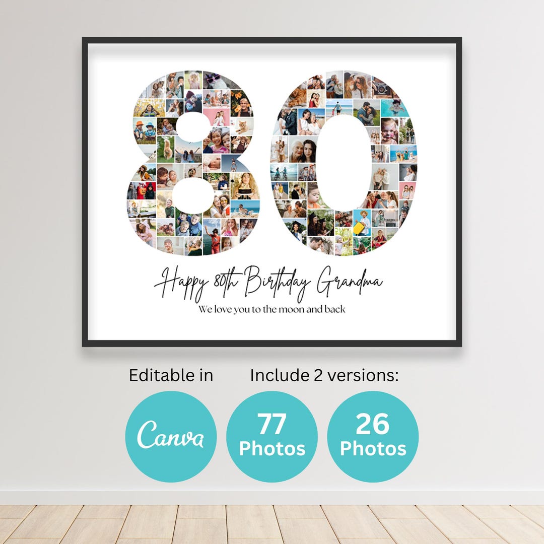 Number 80 Collage 80th Birthday Number Photo Collage Printable Canva ...