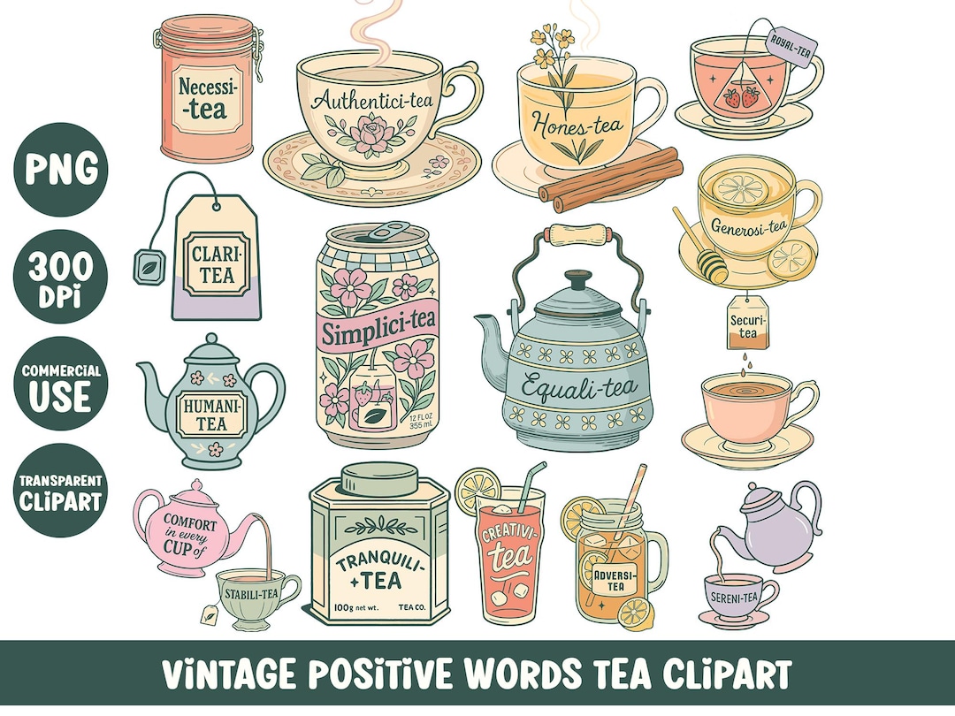 Vintage Tea Clipart Inspirational Positive Words Png Mental Health ...