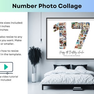17th Birthday Number 17 Photo Collage Printable Canva Frame Template ...