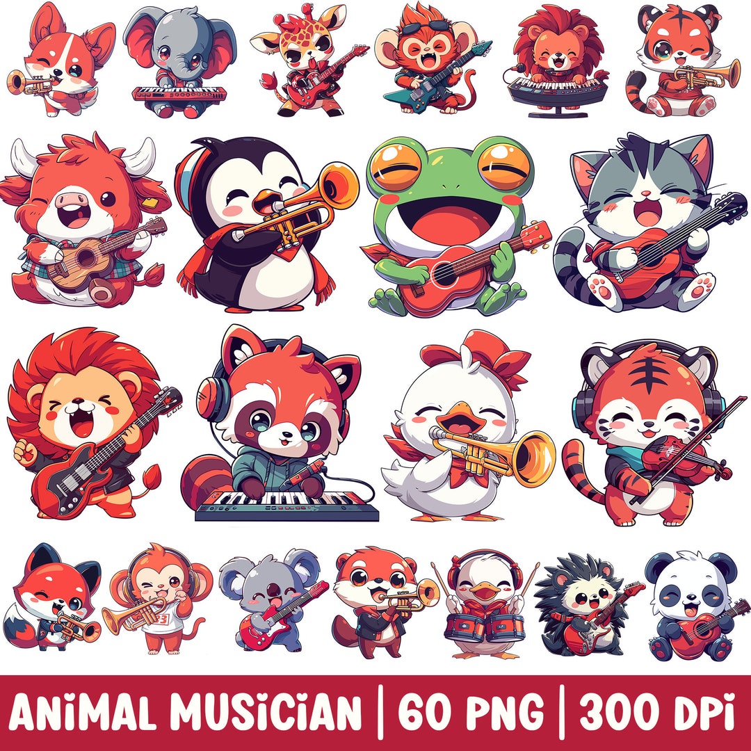 Cute Animal Clipart Kawaii Animals PNG Musical Instrument Music Cartoon ...