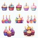 Cute Cupcakes Clipart Kawaii Birthday Cupcake With Candle PNG Bundle ...