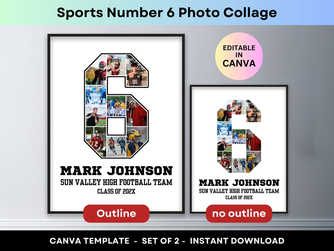 Sports Photo Collage Player Number 6 Graduation Gift Senior Night ...